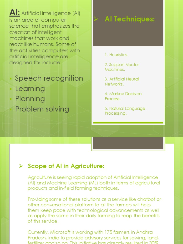AI Techniques:: Speech Recognition Learning Planning Problem Solving | PDF