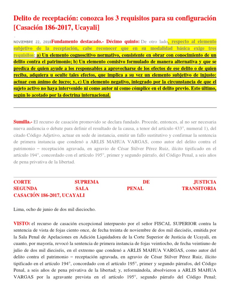 Delito de Receptación | PDF | Derecho penal | Sentencia (ley)