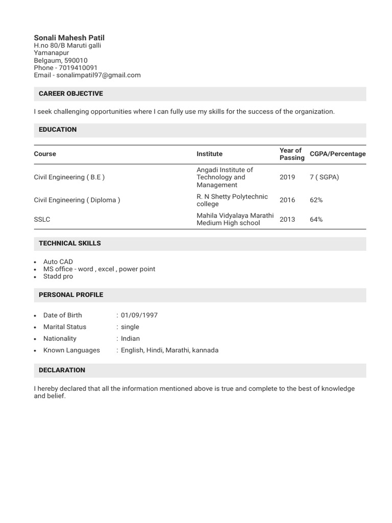 Sonali Mahesh Patil: Career Objective | PDF