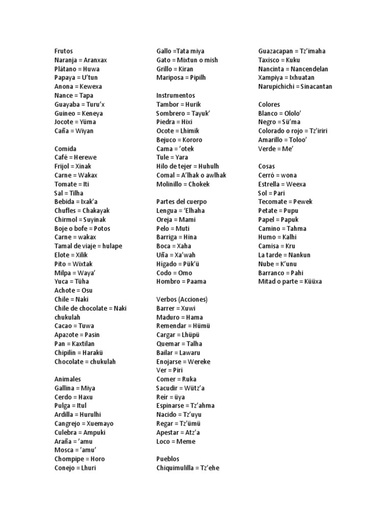 Vocabulario Xinka | PDF