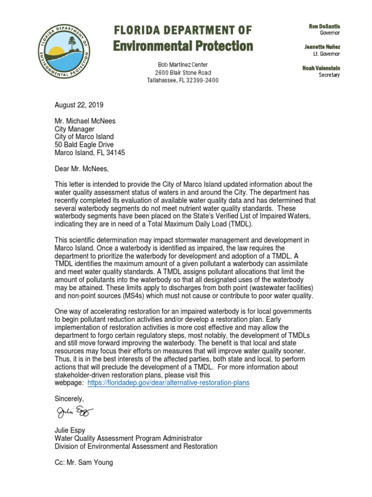 Letter From Florida DEP | PDF | Clean Water Act | Water Management