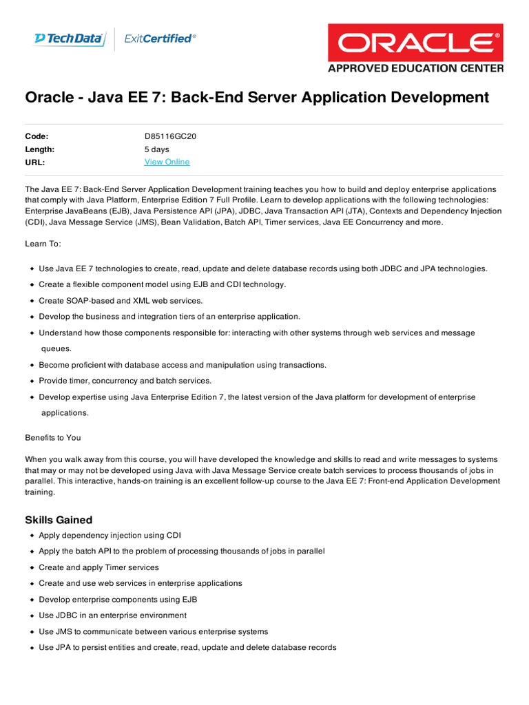 Java Ee 7 Back End Server Application Development | PDF | Enterprise ...