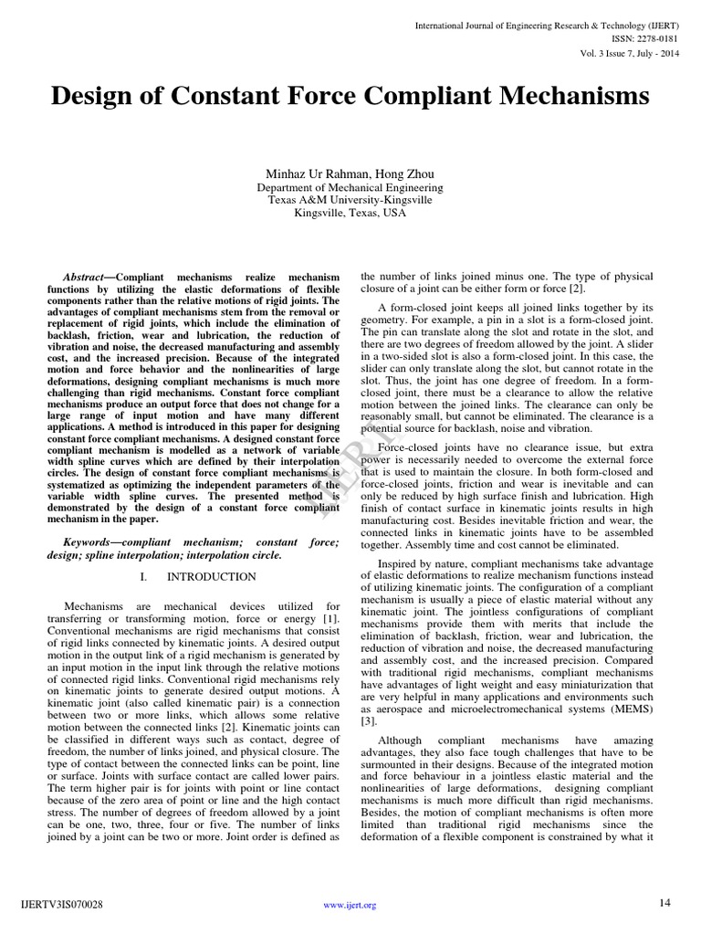 Design of Constant Force Compliant Mechanisms | PDF | Interpolation ...