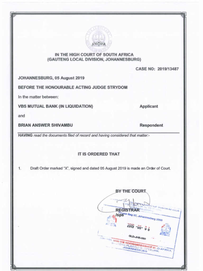 Court Order - Brian Shivambu | PDF