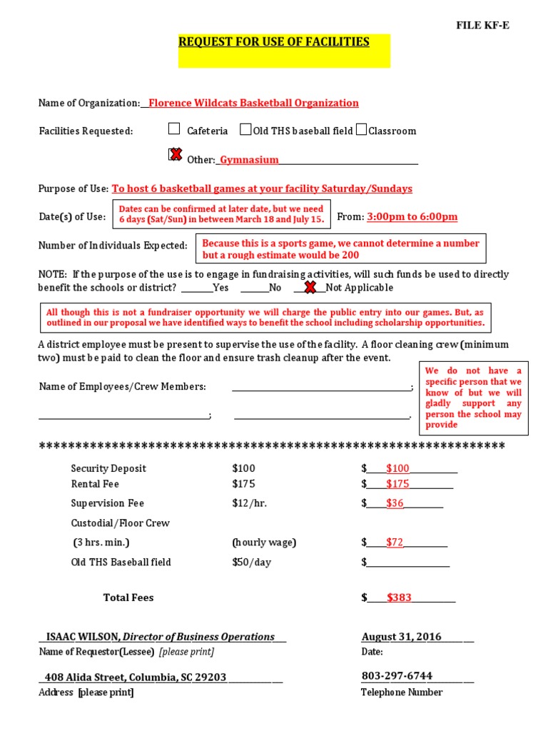 Request For Use of Facilities | PDF | Lease | Property
