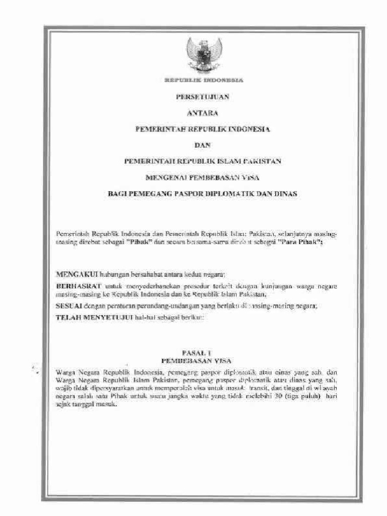 Visa Agreement Pakistan | PDF