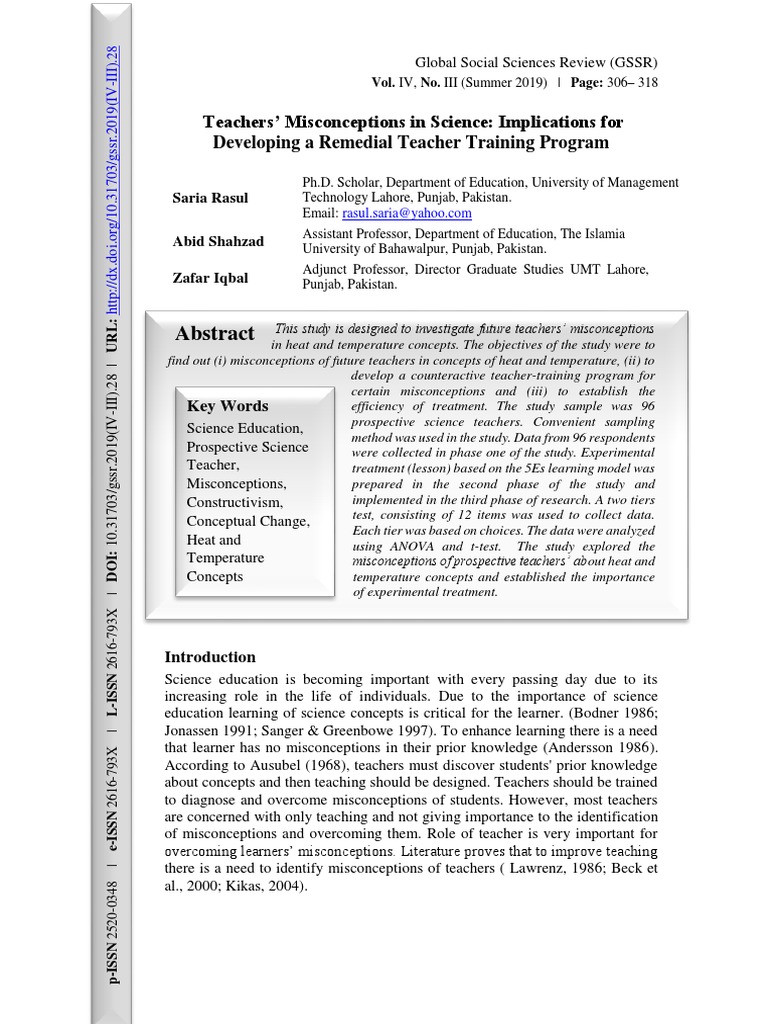 Teachers' Misconceptions in Science: Implications For Developing A ...