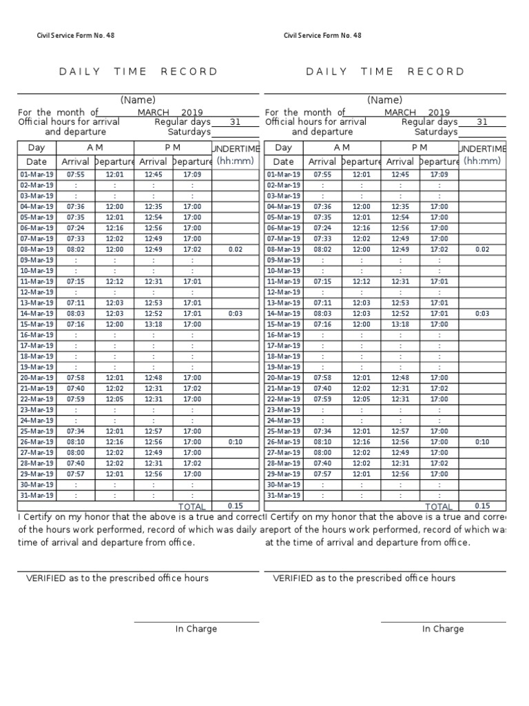Daily Time Record Daily Time Record (Name) (Name) | PDF | Business