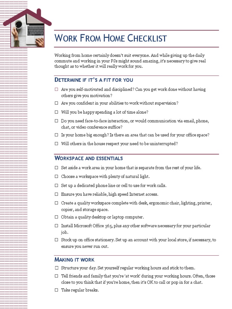 Work From Home Essentials Checklist | PDF | Career & Growth
