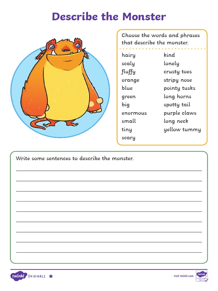 Describe The Monster Writing Activity Sheet | PDF