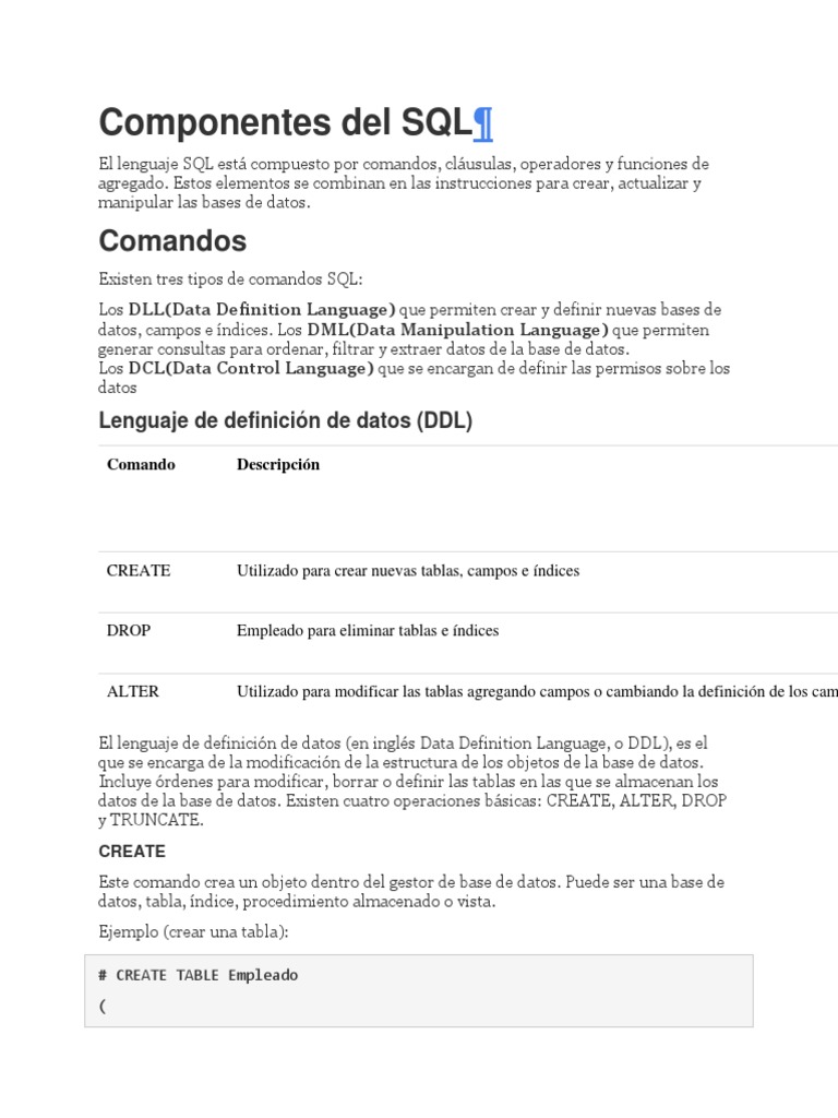 Componentes Del SQL | PDF | SQL | Modelo de datos
