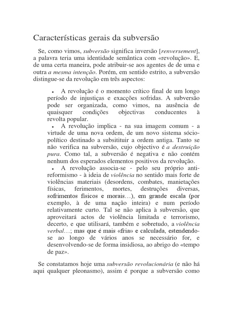 Características da subversão e seus objetivos | PDF | Humano | Estado