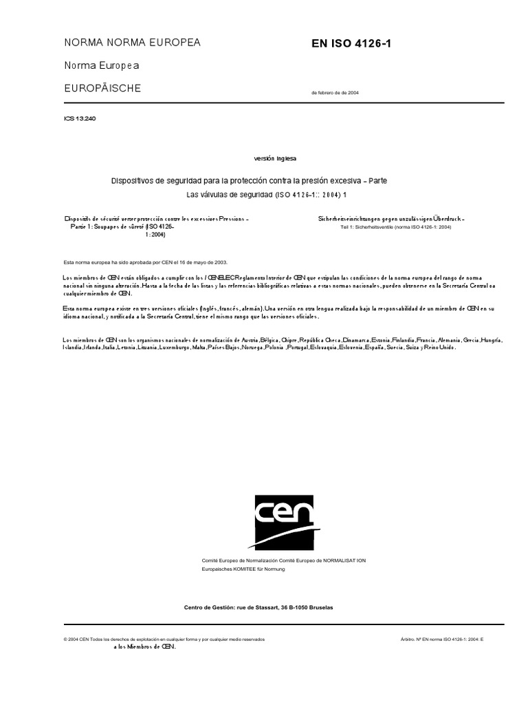 En ISO 4126-1 E.en - Es para Valvulas | PDF | Presión | Ingeniería mecánica