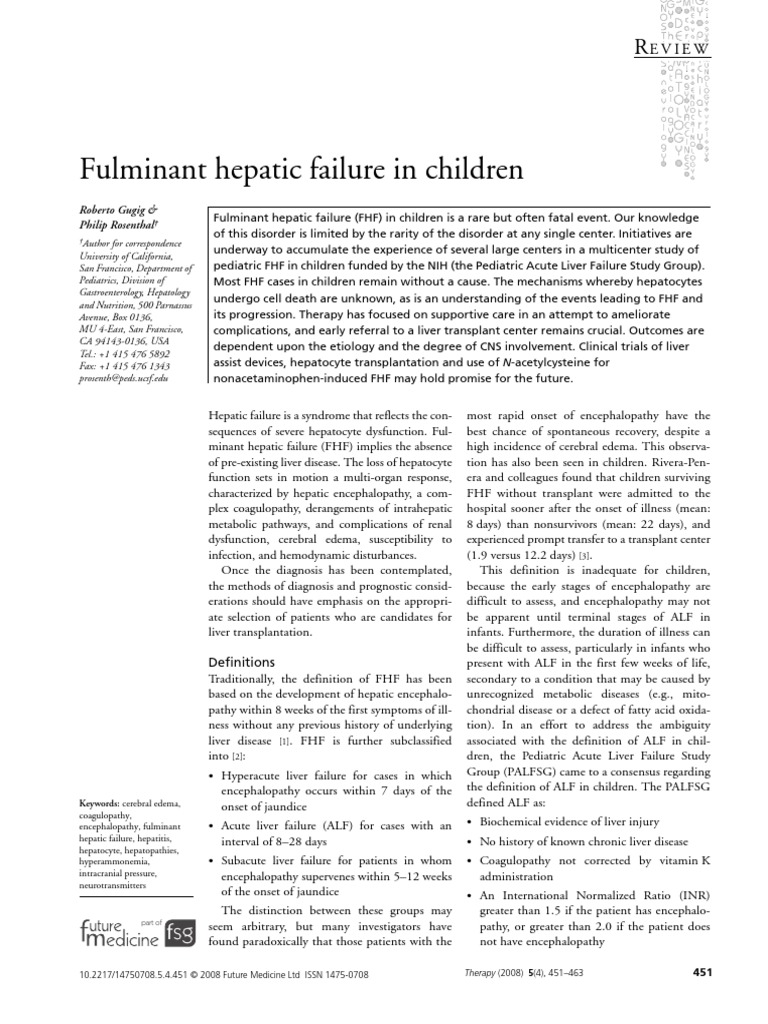 Fulminant Hepatic Failure in Children: Roberto Gugig & Philip Rosenthal ...