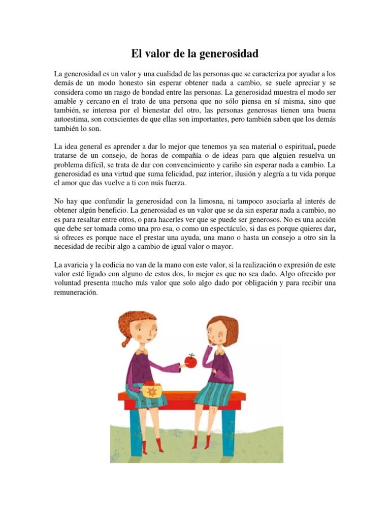 El Valor de La Generosidad y Sus Ejemplos | PDF | Amor