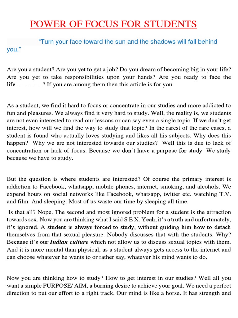 Power of Focus for Student Success | PDF | Goal | Mind