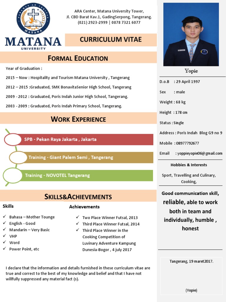 CV Training Matana (Yopie) New | PDF | Behavior Modification | Learning