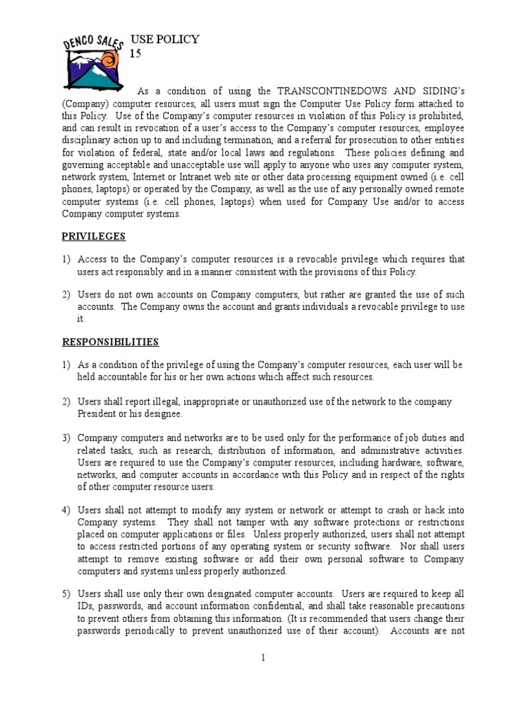 Computer Use Policy Overview | PDF | Computer Network | User (Computing)