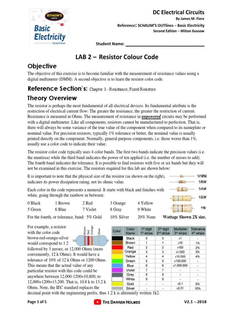2018 DC Circuits Lab 2 | PDF | Resistor | Engineering Tolerance