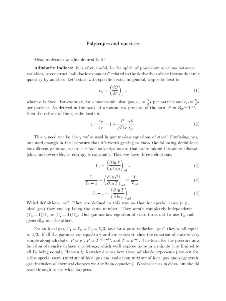 Polytropes and Opacities Adiabatic Indices:: Polytrope | PDF | Redshift ...