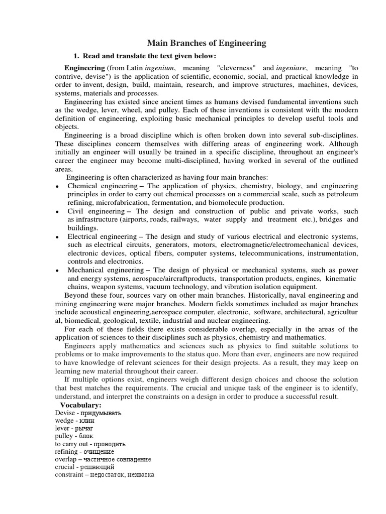 Main Branches of Engineering Text | PDF | Engineering | Science And ...