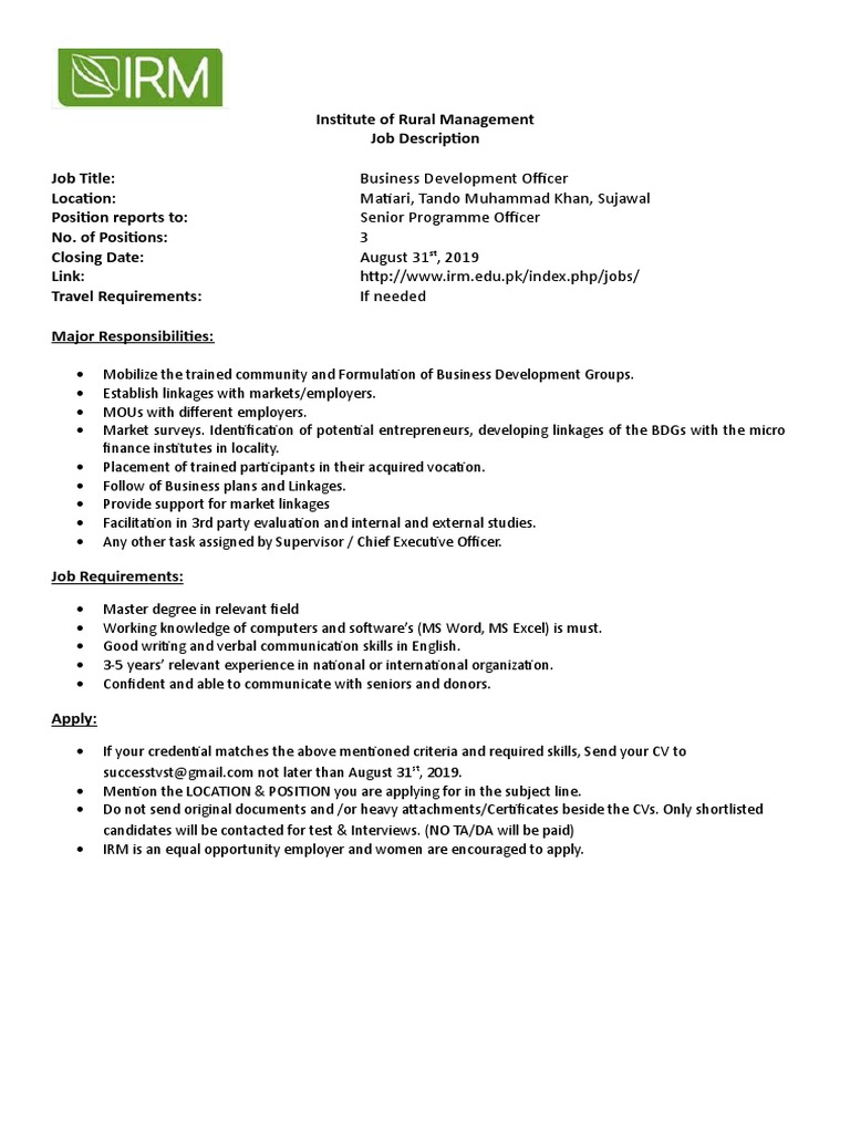 Rural Business Development Role | PDF | Career & Growth