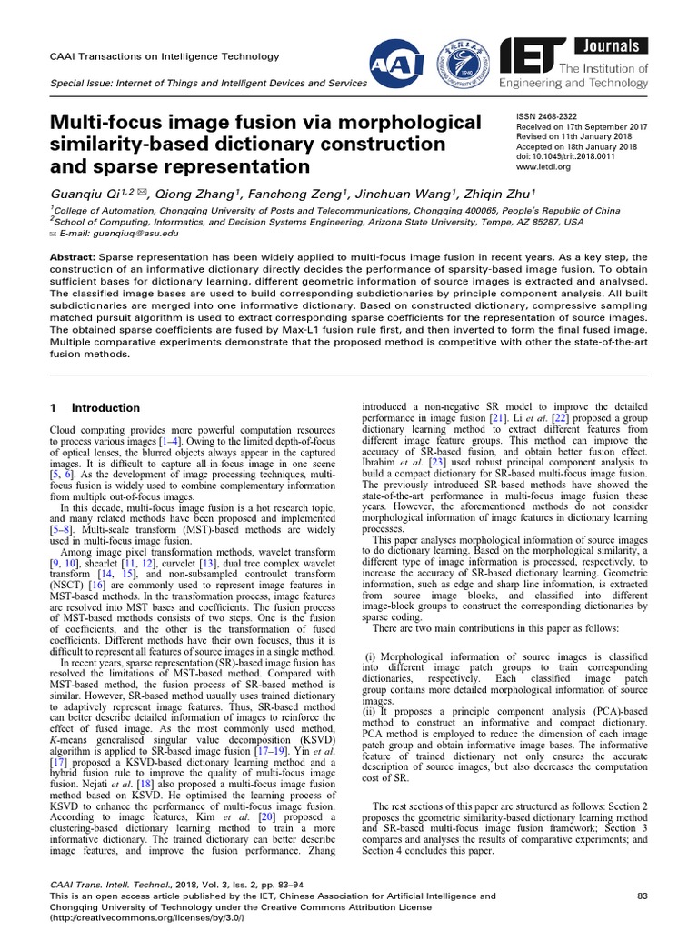 Multi-Focus Image Fusion Via Morphological Similarity-Based Dictionary Construction and Sparse ...