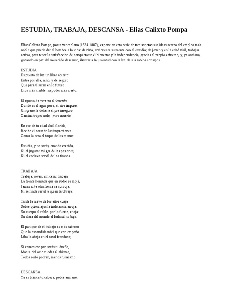 Estudia, Trabaja, Descansa - Elias Calixto Pompa | PDF
