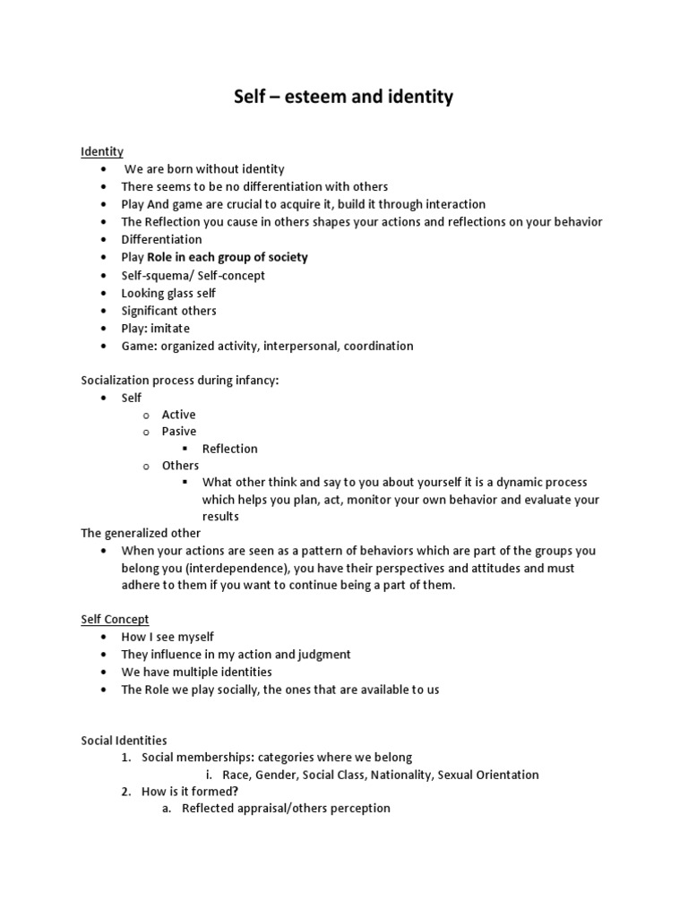 Self - Esteem and Identity | PDF | Self | Identity (Social Science)