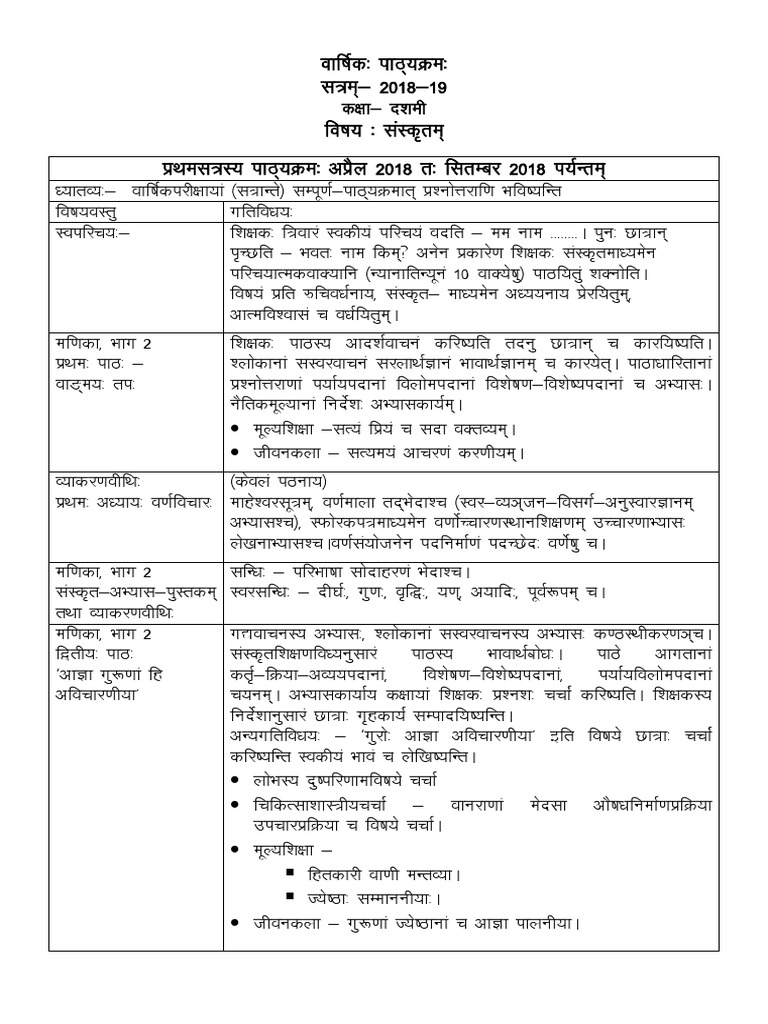 2018-19 Sanskrit Curriculum Overview | PDF | Foreign Language Studies