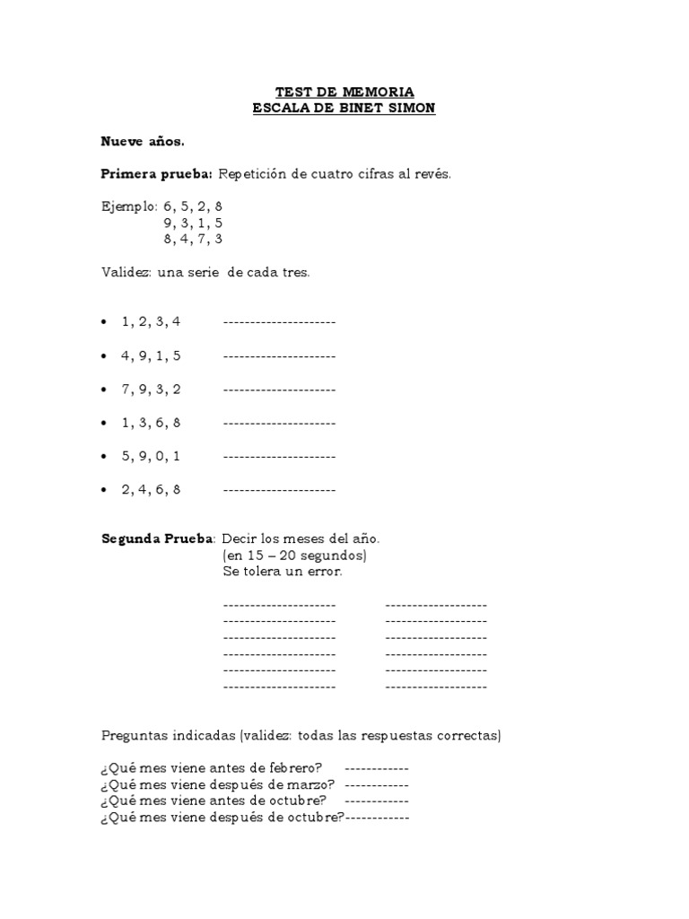 Test de Memoria | PDF | Cognición | Sicología