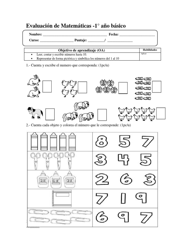 Prueba de Matematicas Primero | PDF