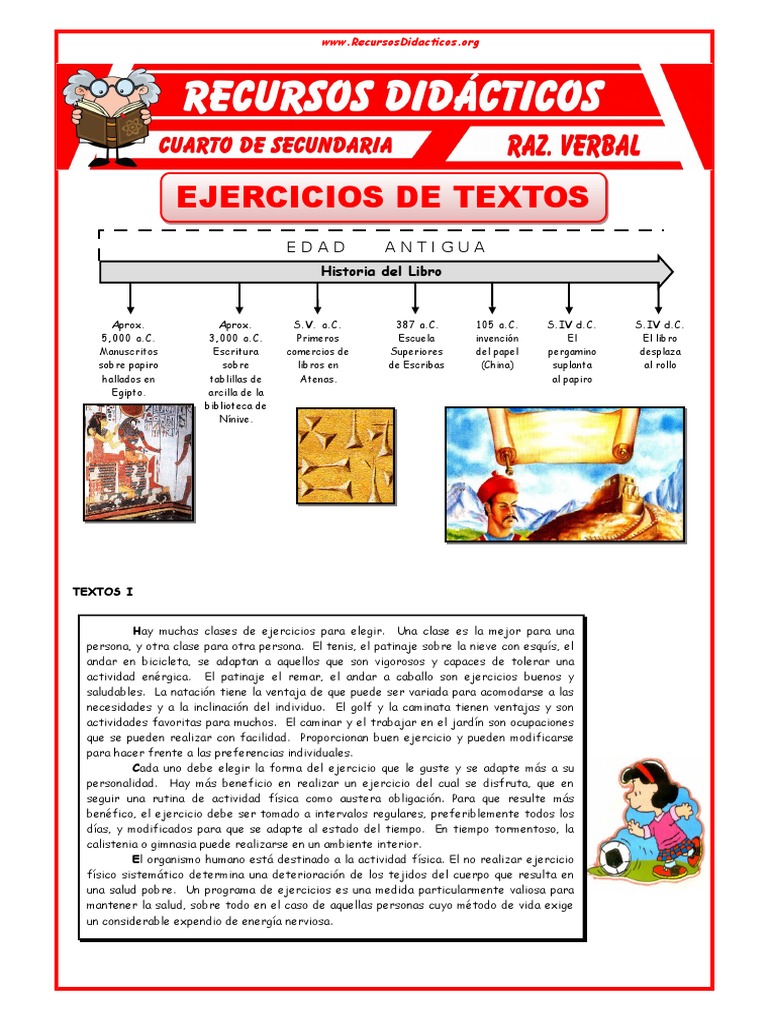 Ejercicios de Textos para Cuarto de Secundaria | PDF | Papel | Marketing