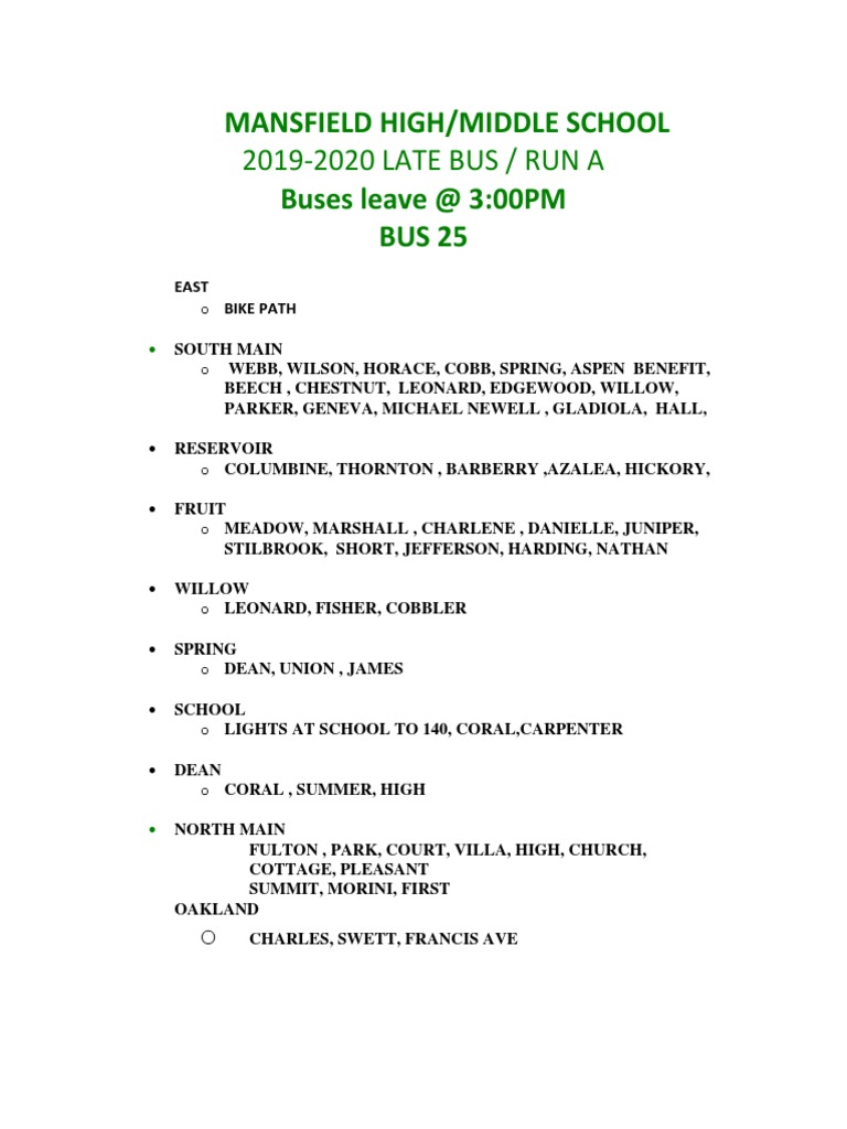 0827 2019-2020 Late Bus Routes | PDF