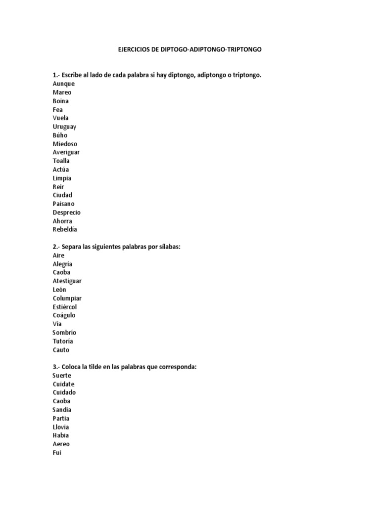 Ejercicios de Diptongos e Hiatos | PDF