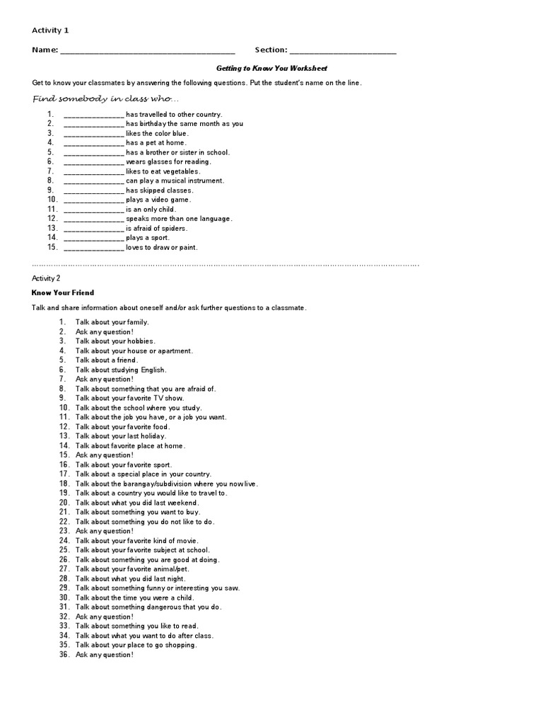 Activity 1 Name: - Section | PDF