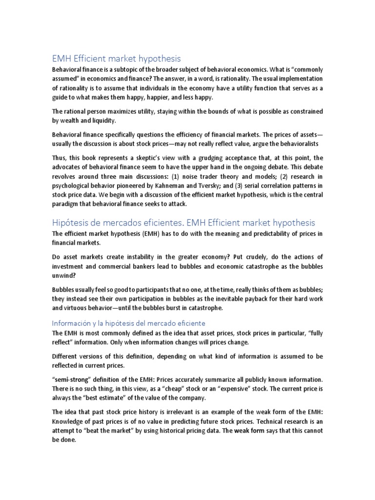 EMH Efficient Market Hypothesis | PDF | Economic Bubble | Behavioral ...