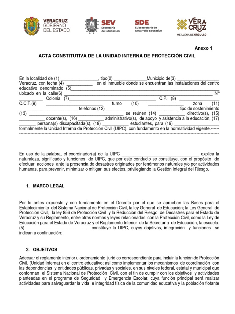 Anexo 1 Acta Constitutiva de La Unidad Interna de Protección Civil | PDF | Institución