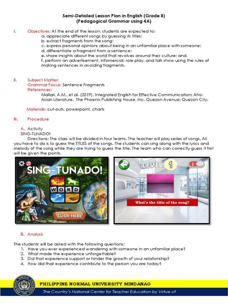 Pedagogical Grammar Lesson Plan Pdf Subject Grammar Predicate