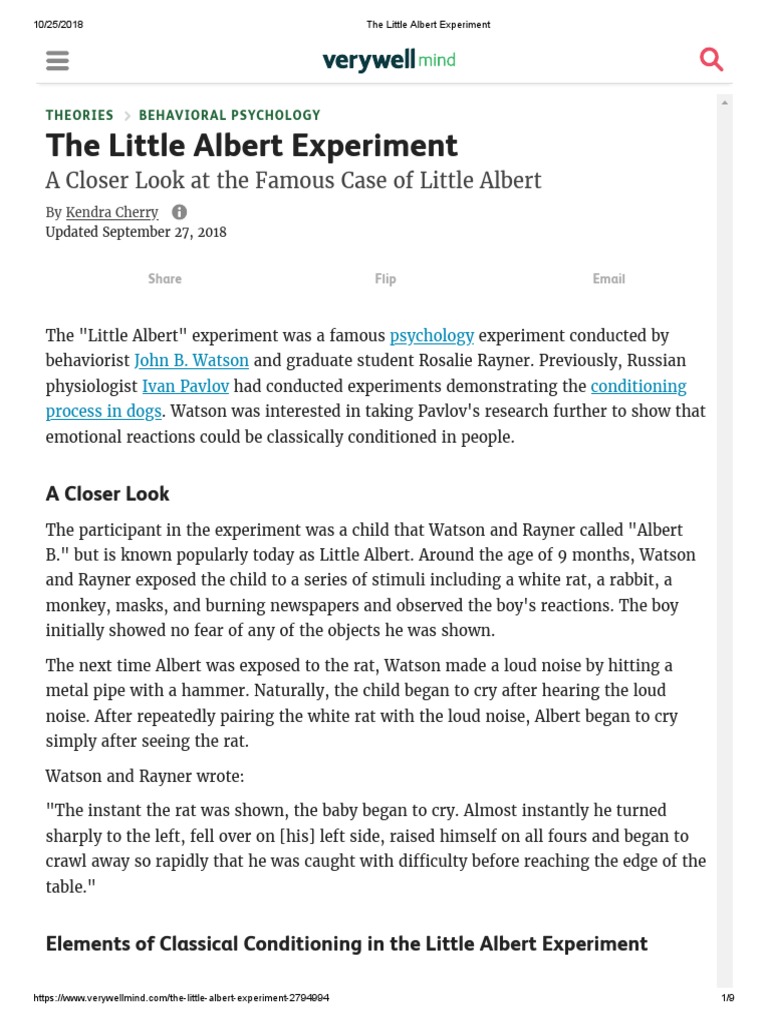 The Little Albert Experiment (e.g of Learning) | Classical Conditioning ...