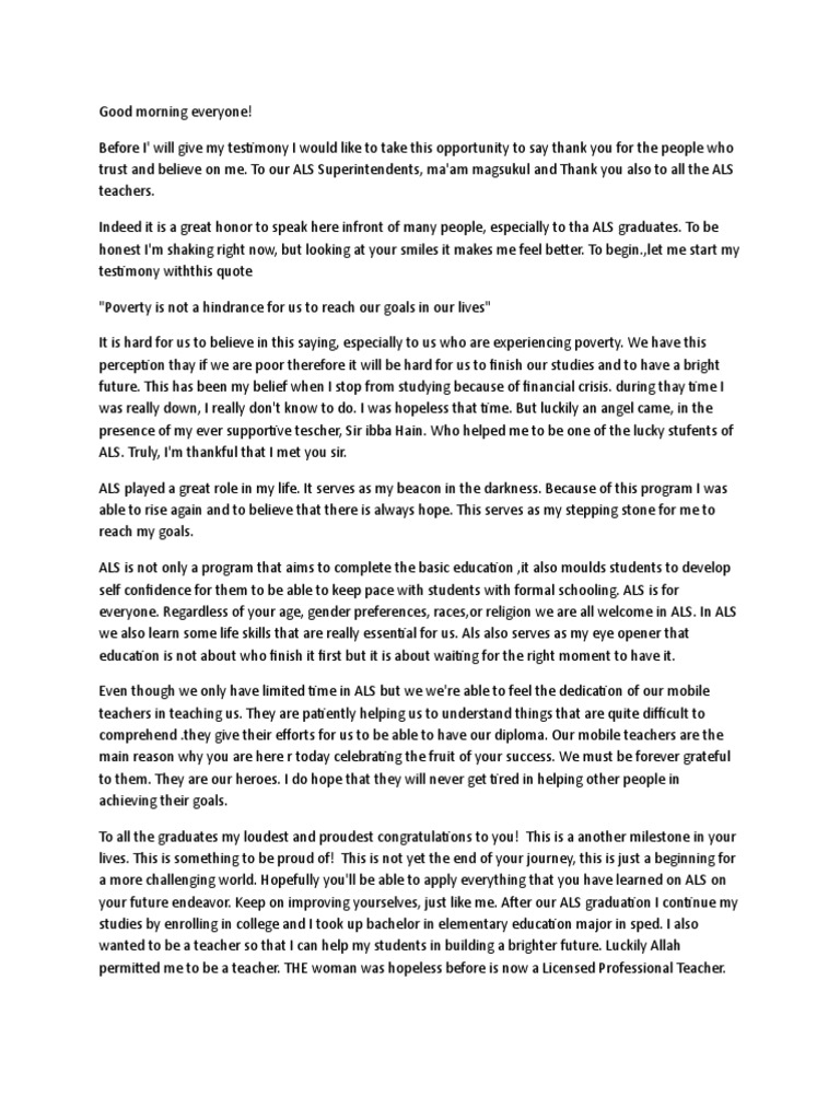 Speech Als Graduation | PDF | Behavior Modification | Cognition