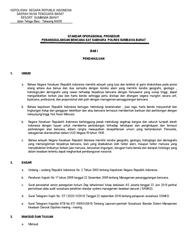 Sop Penanganan Bencana Alam PDF | PDF