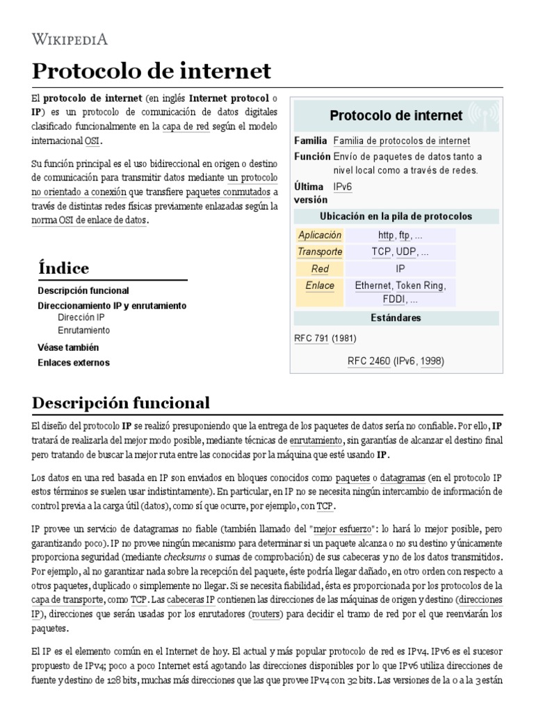 Protocolo de internet.pdf | Protocolos de internet | Red de arquitectura