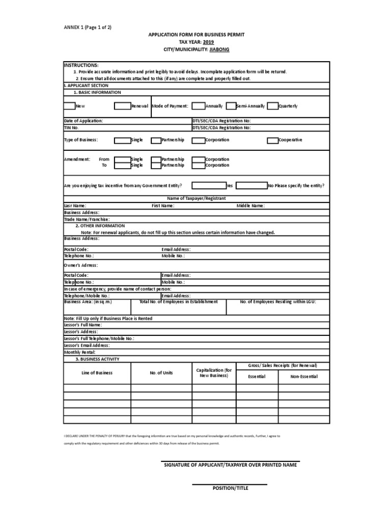 Business Permit Application Form | PDF | Fire Safety | Fee