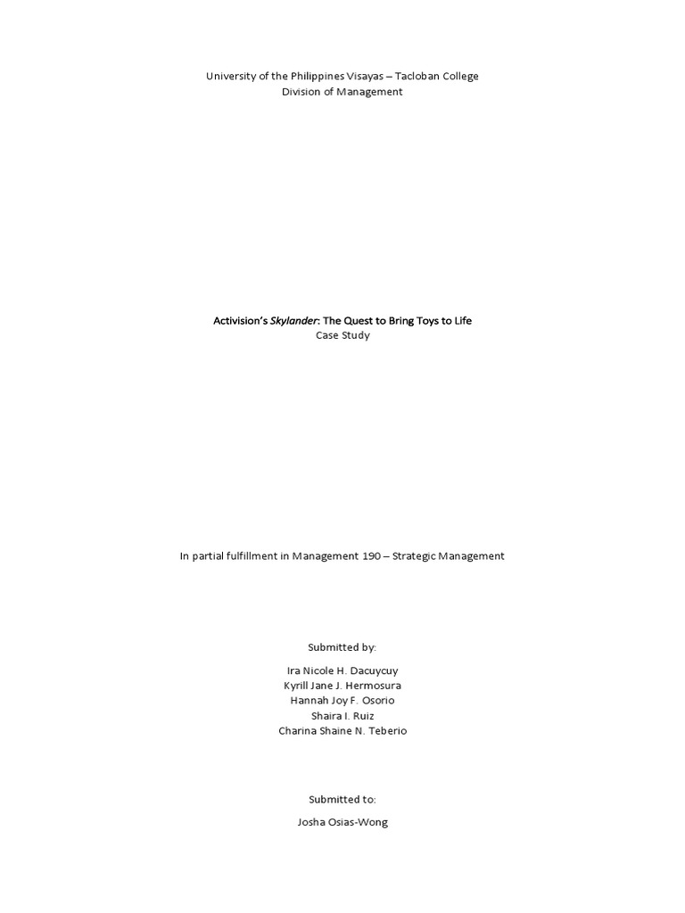 Activision Skylanders Case Study Analysis | PDF | Video Games | Competition
