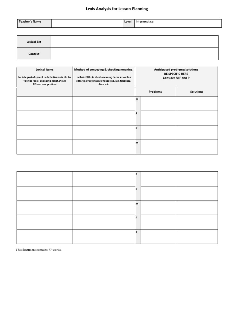 Intermediate Lexis Lesson Plan | PDF
