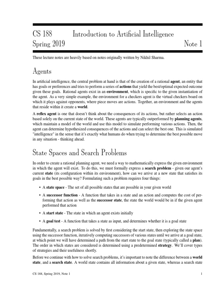 CS 188 Introduction To Artificial Intelligence Spring 2019 Note 1 | PDF | Algorithms ...