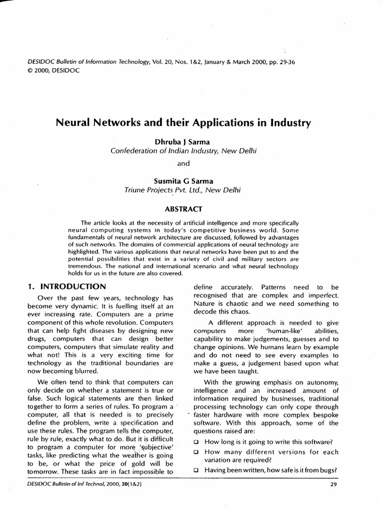 Neural Networks and Their Applications in Industry: Confederation of ...