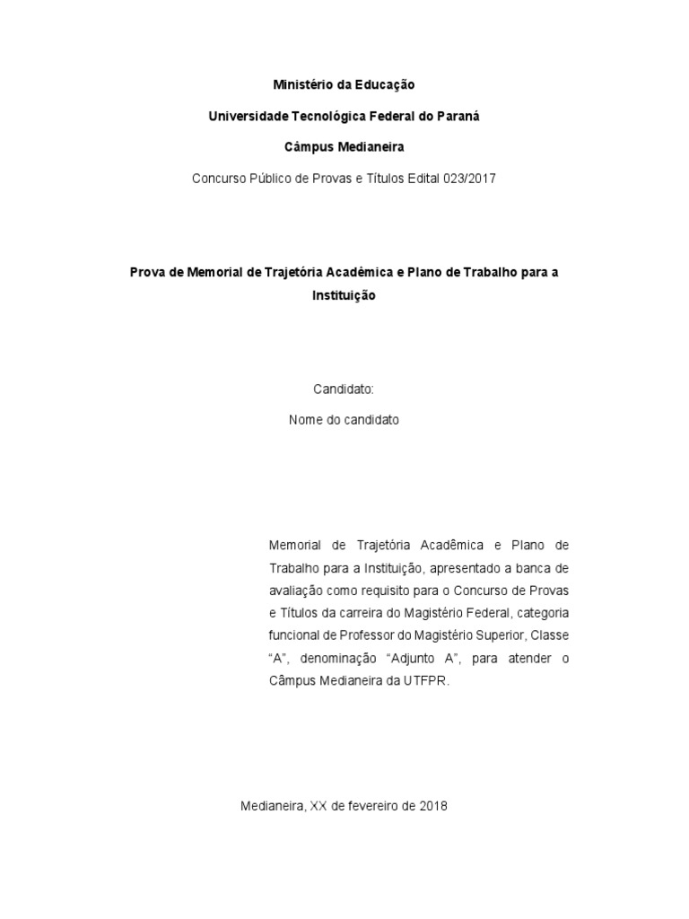 Modelo de Memorial | PDF | Ensino Superior | Formação complementar