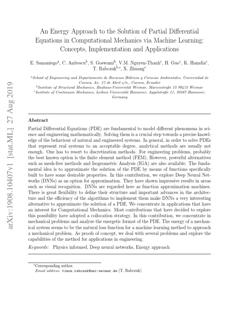 An Energy Approach To The Solution of Partial Differential Equations in Computational Mechanics ...